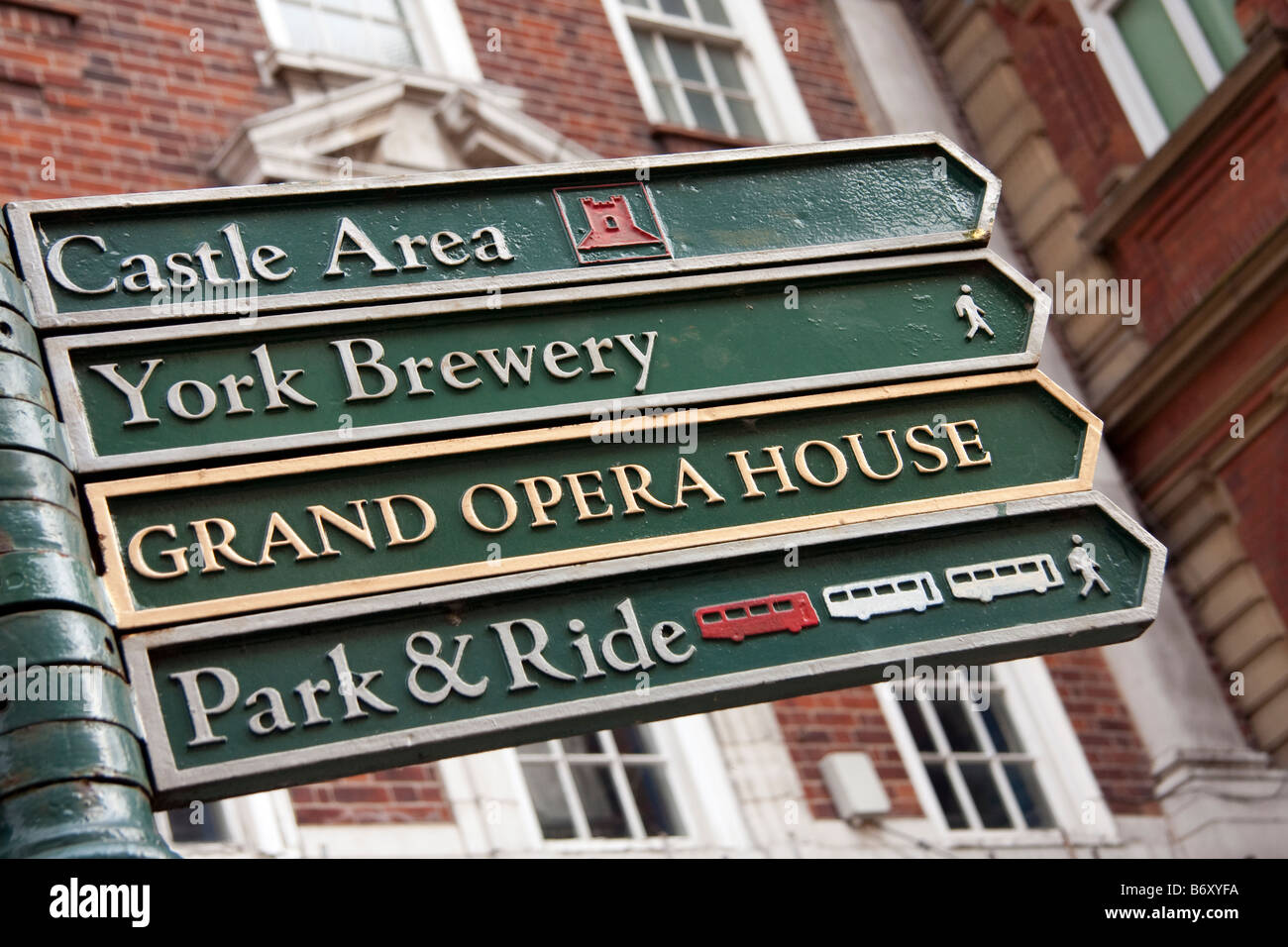 The city of York, England, signpost showing the direction to the ...