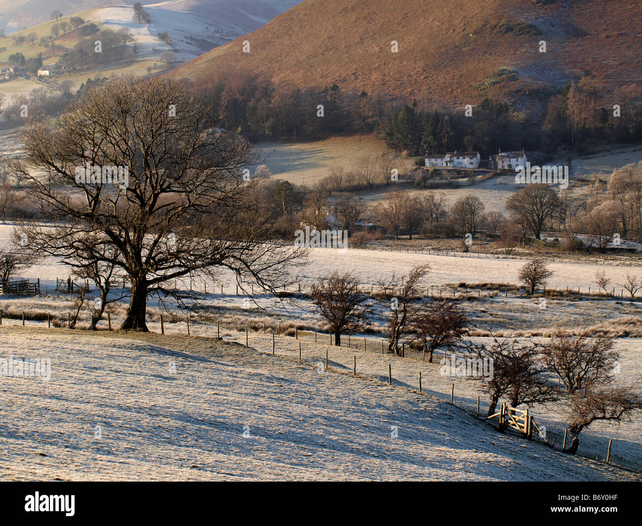 frozen fields below Catbells in winter UK country Stock Photo - Alamy