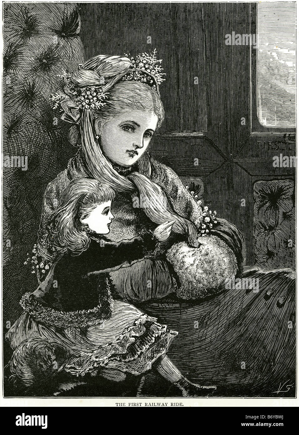 the first railway ride transport girl mother child carriage traditional ...