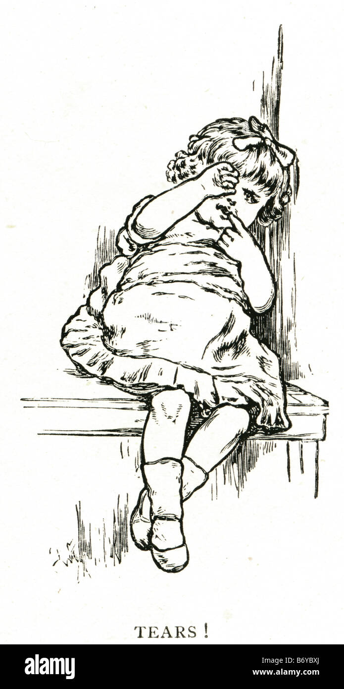 Sketch Of A Girl Sitting And Crying