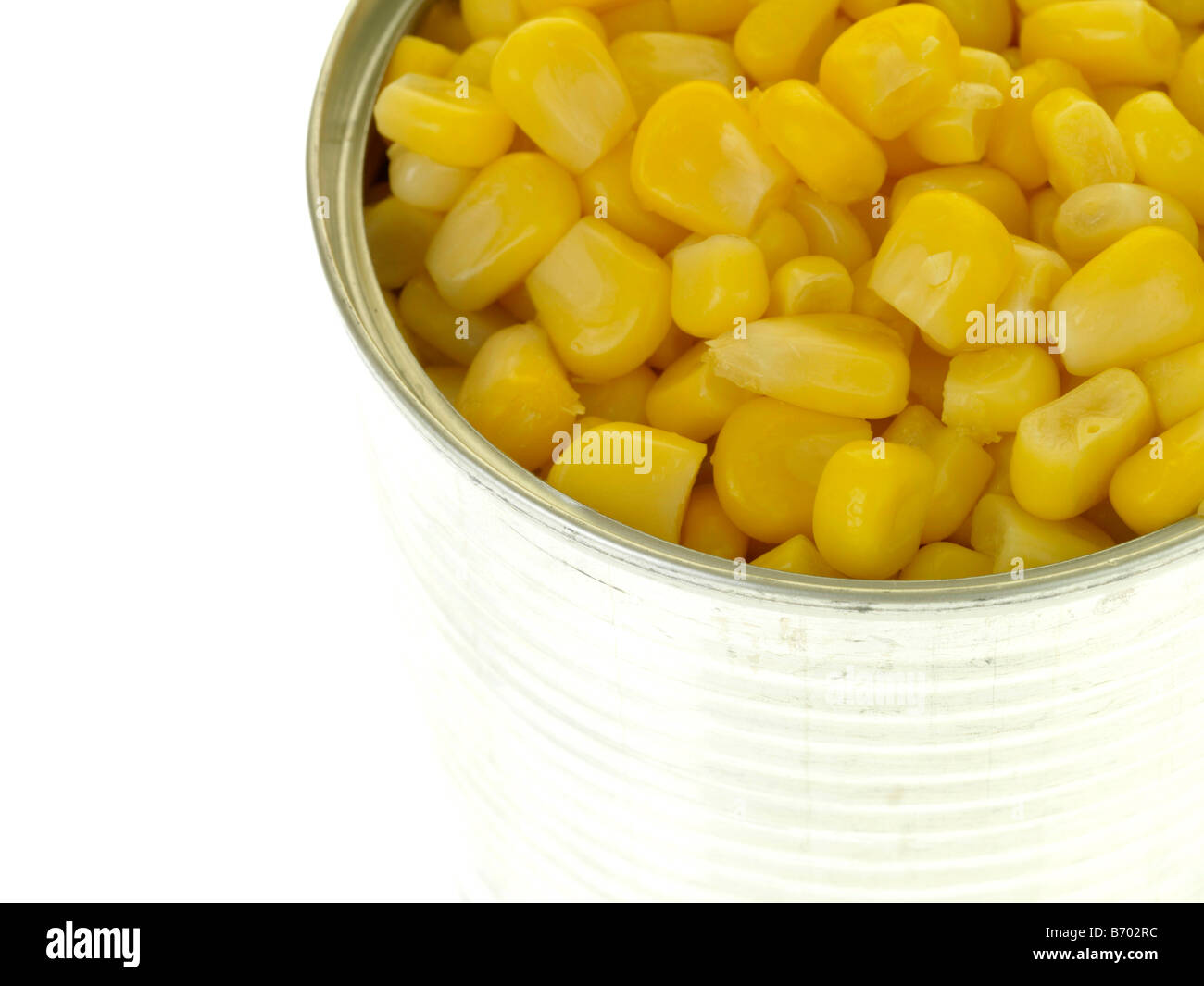 Close Up Top View Of An Open Can Of Sweetcorn Vegetables, Isolated On ...