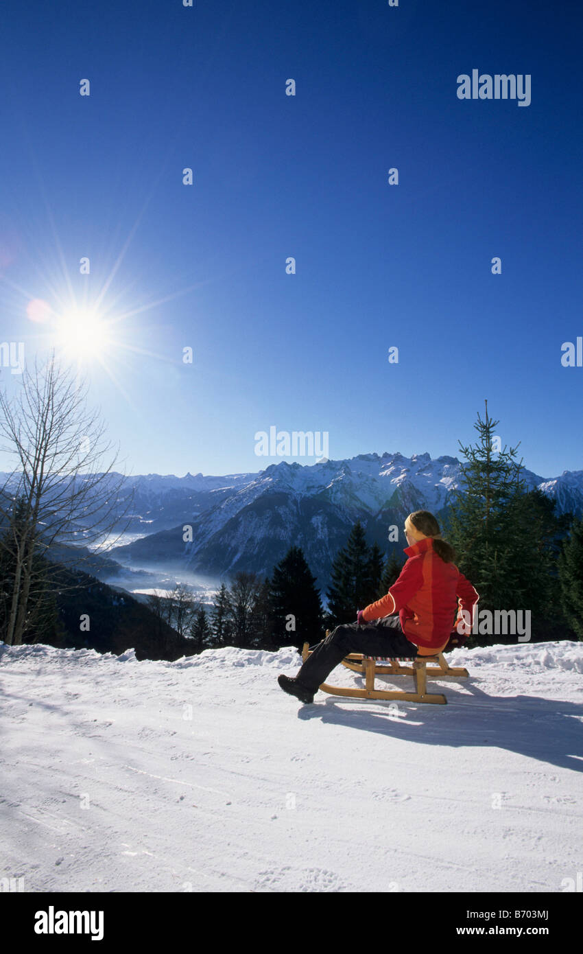 sledging at Muttersberg above Bludenz, Vorarlberg, Austria Stock Photo ...