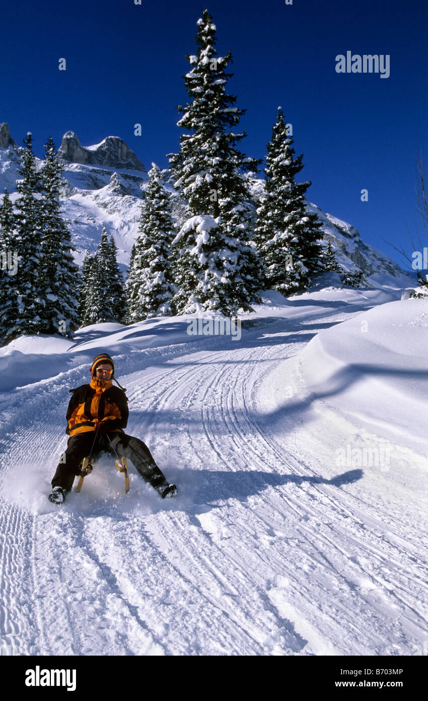 sledging at hut Lindauer Huette, Raetikon range, Vorarlberg, Austria ...