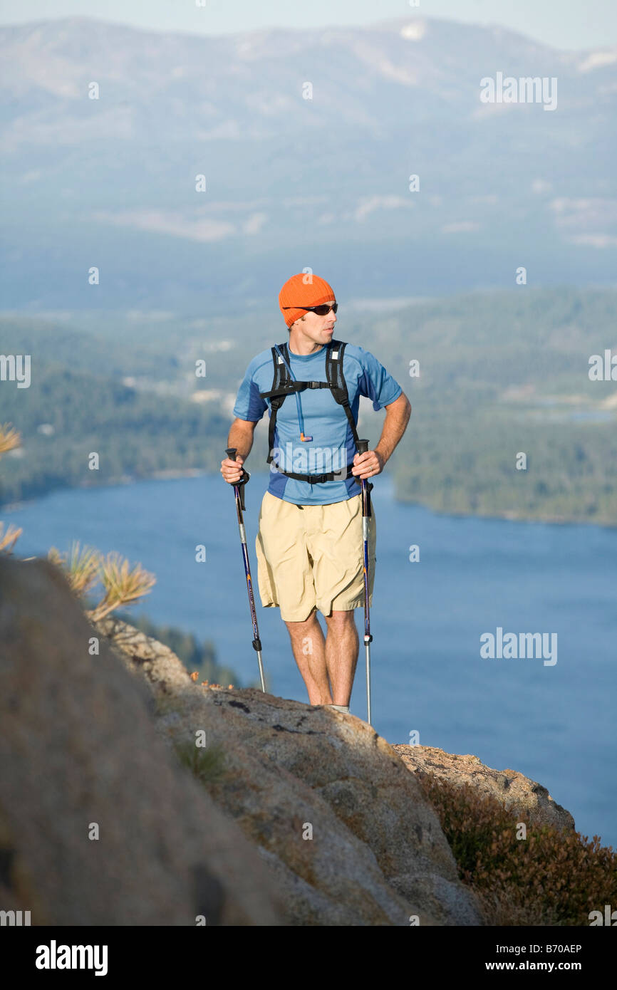 Young man hiking near Donner Pass, CA Stock Photo - Alamy