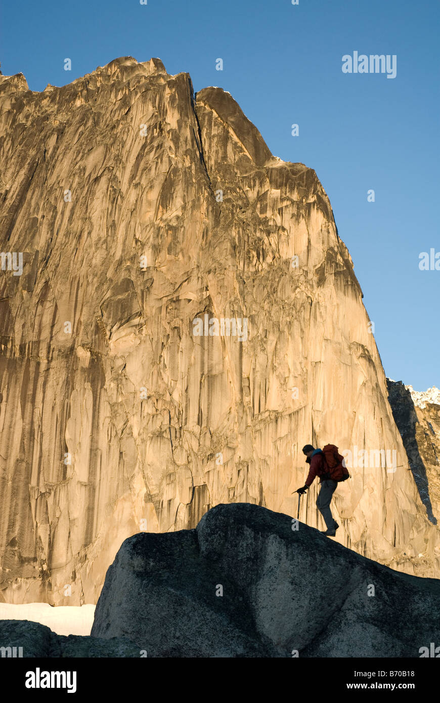 Man mountaineering in the Bugaboo Provincial Park, British Columbia ...