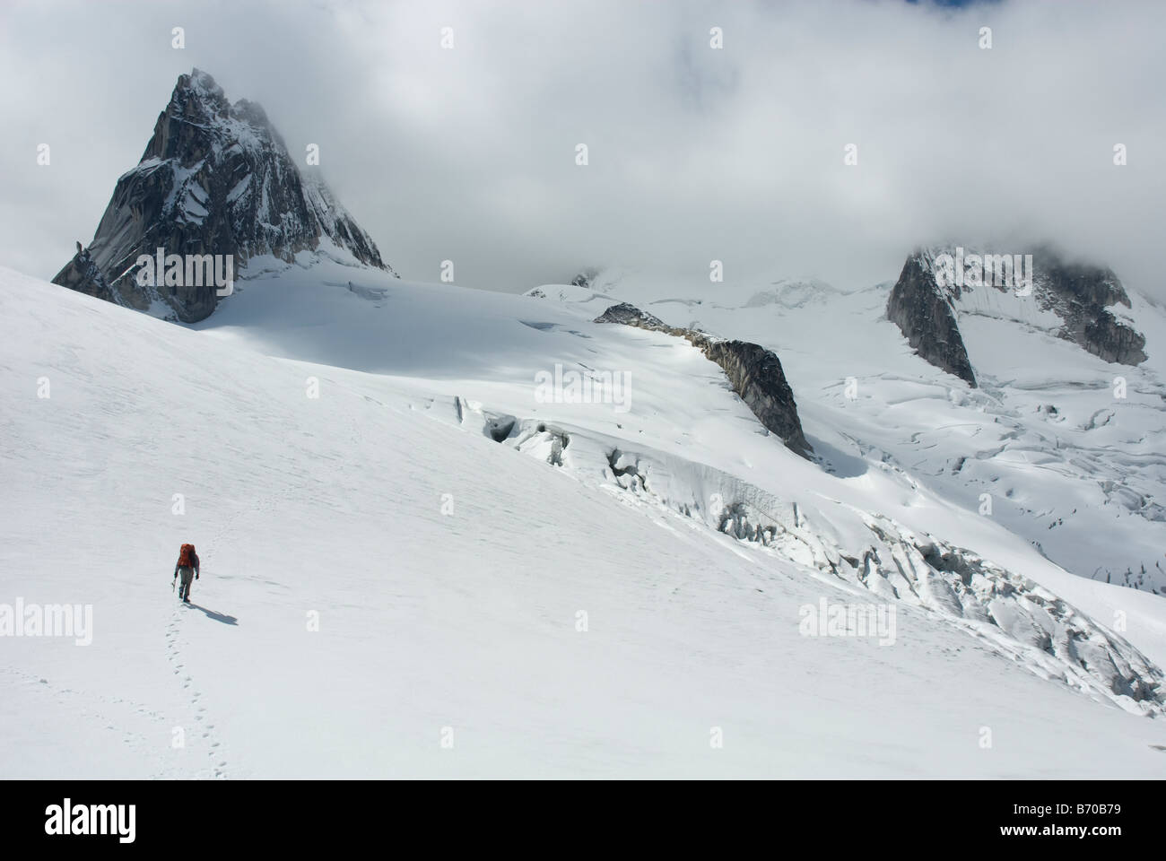 Man mountaineering in the Bugaboo Provincial Park, British Columbia ...