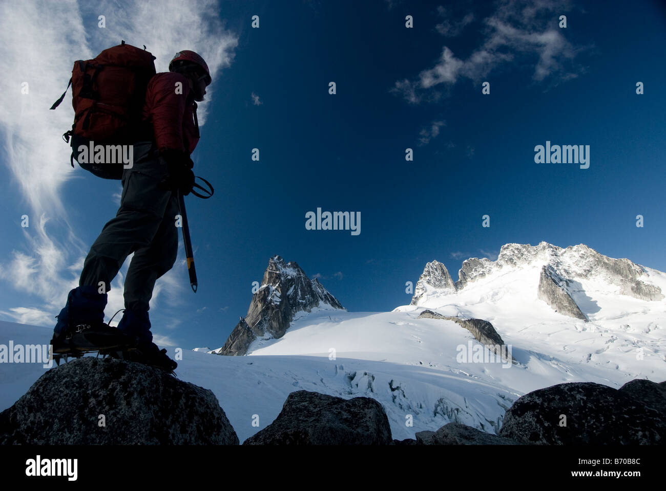Man mountaineering in the Bugaboo Provincial Park, British Columbia ...