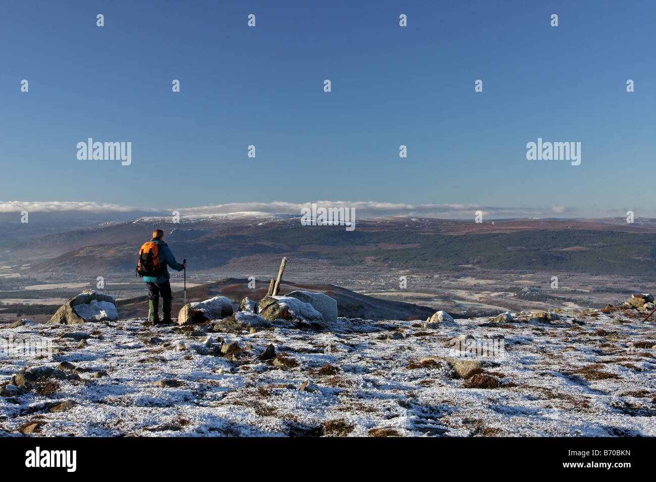 Female Hill Walker Enjoying the View West Over the Village of Aviemore ...