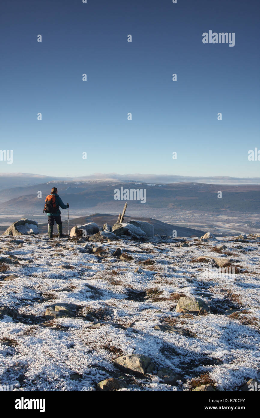 Female Hill Walker Enjoying the View West Over the Village of Aviemore ...