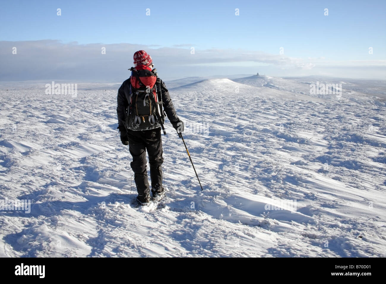 Hill Walker on the Summit Plateau of Cross Fell in Winter With the View ...