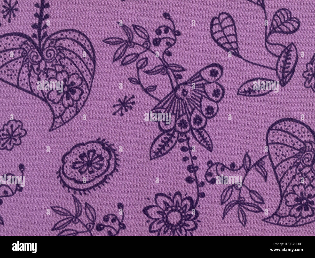 Fiber texture. Purple cloth with floral print Stock Photo - Alamy