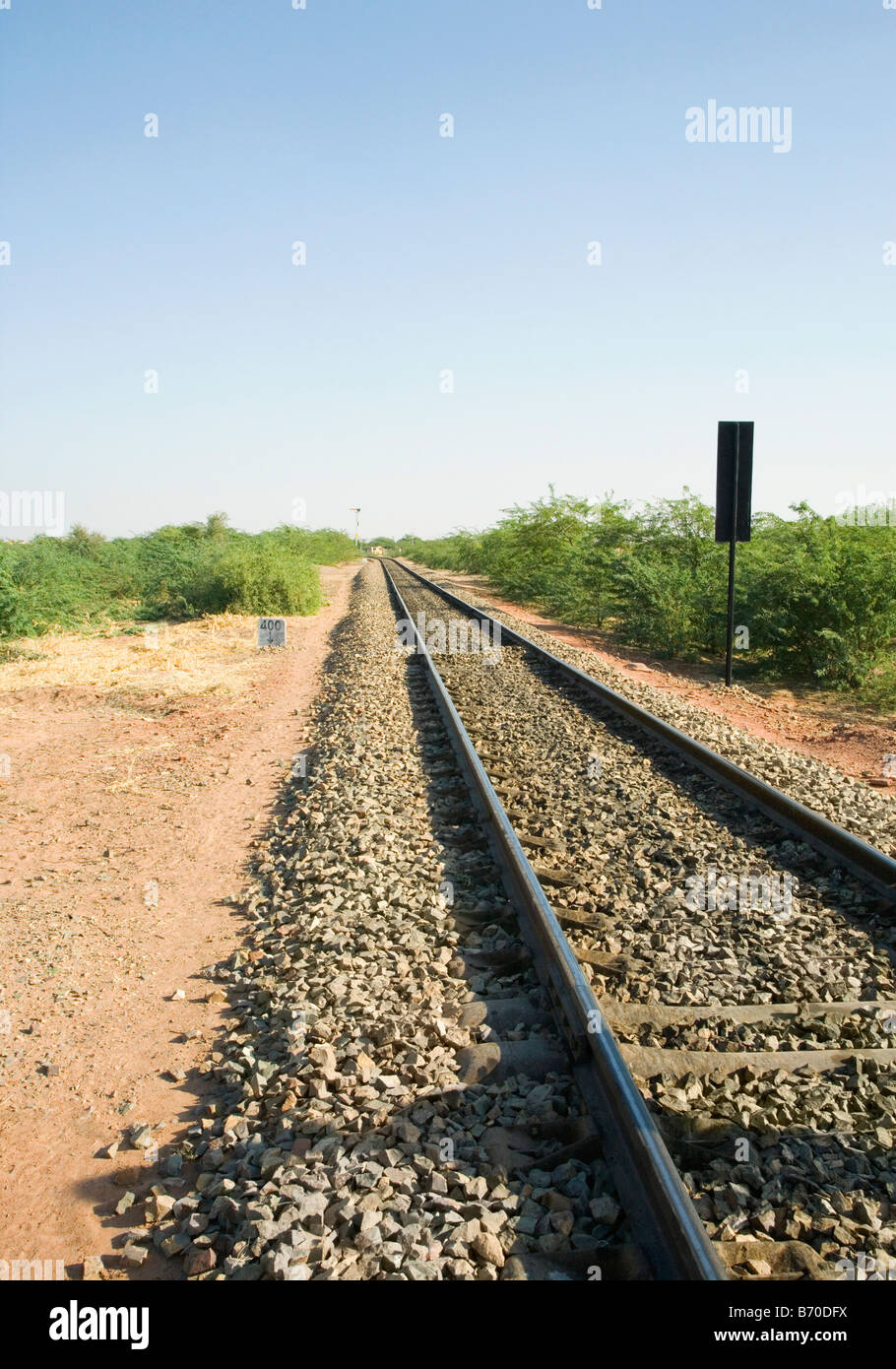Railroad track passing through a landscape, Jodhpur, Rajasthan, India ...