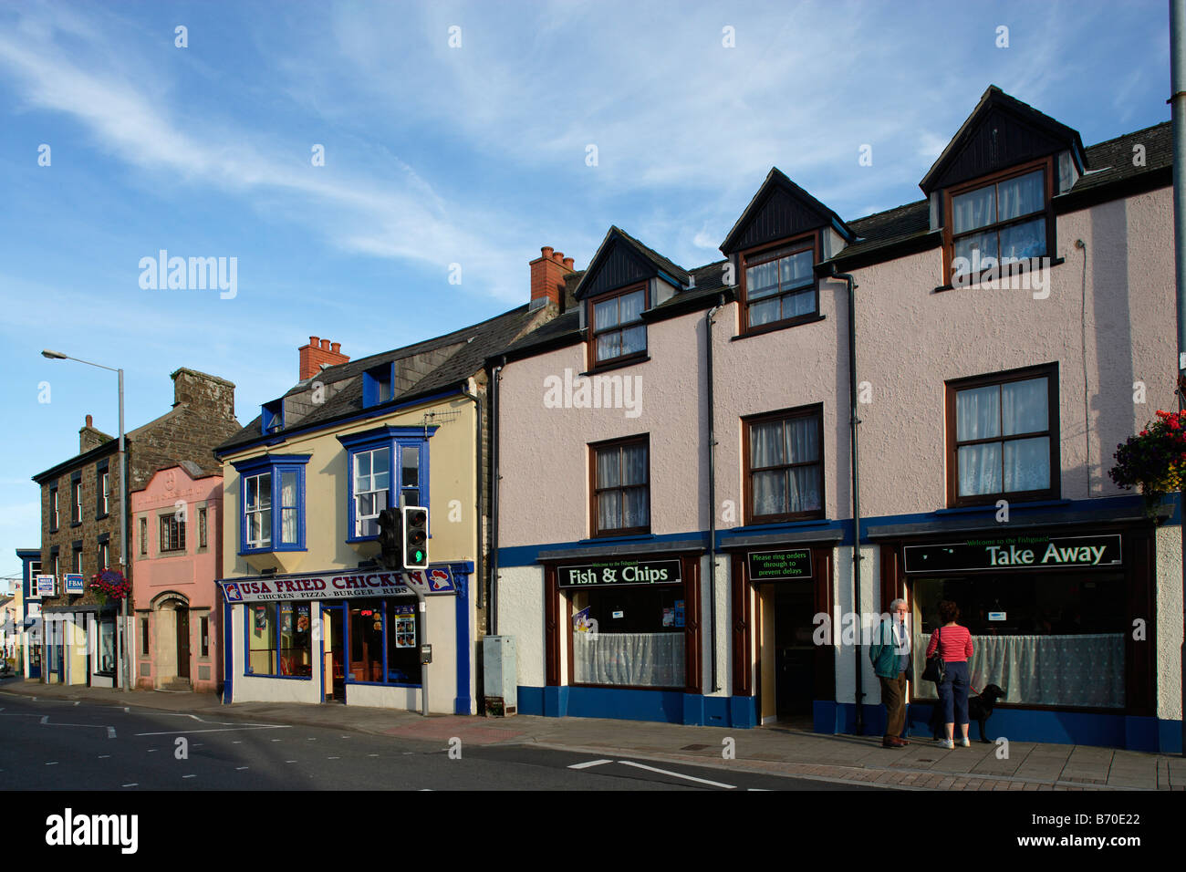 Fishguard Main street typical buildings Pembrokeshire Wales UK Stock ...