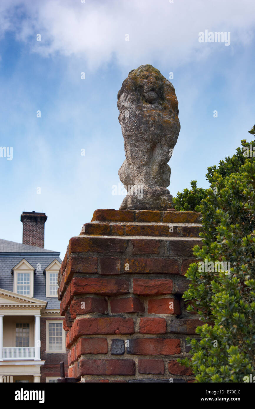 The right lion statue at the entrance to Shirley Plantation Charles ...