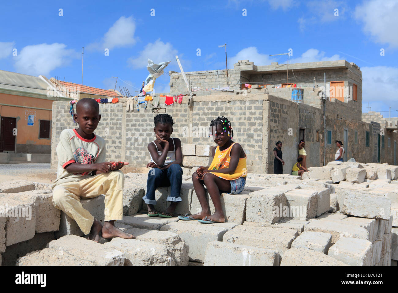 cape verde islands boa vista rabil portrait of three local children ...