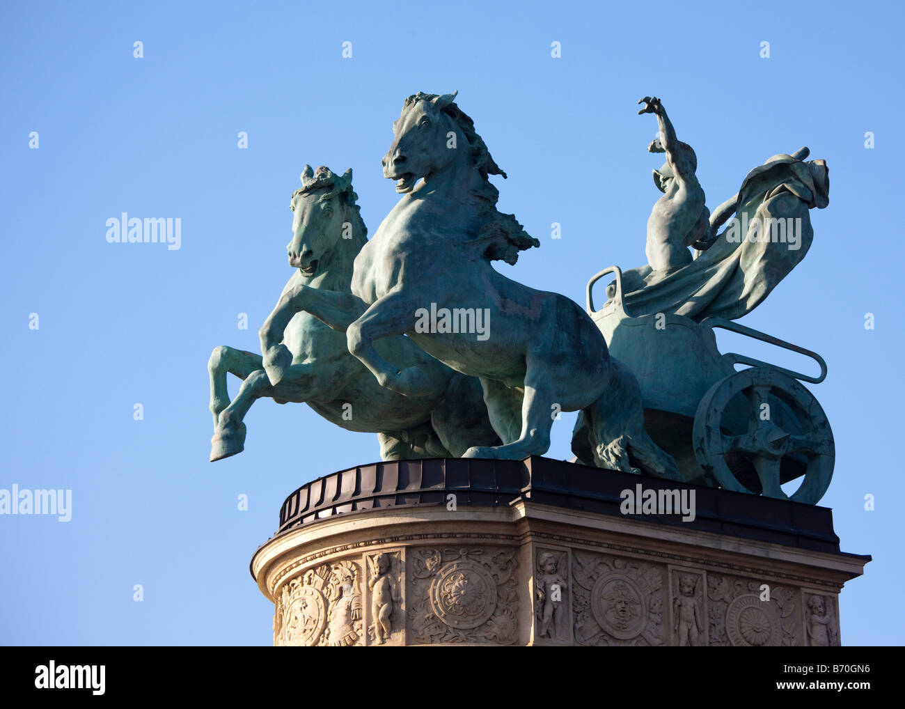 One of the statues in Budapest's Heroes' Square Stock Photo - Alamy