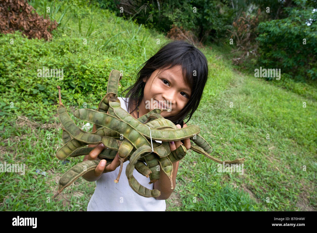 Suriname, Kwamalasamutu, home of indigenous Indians. Trio Indian girl ...