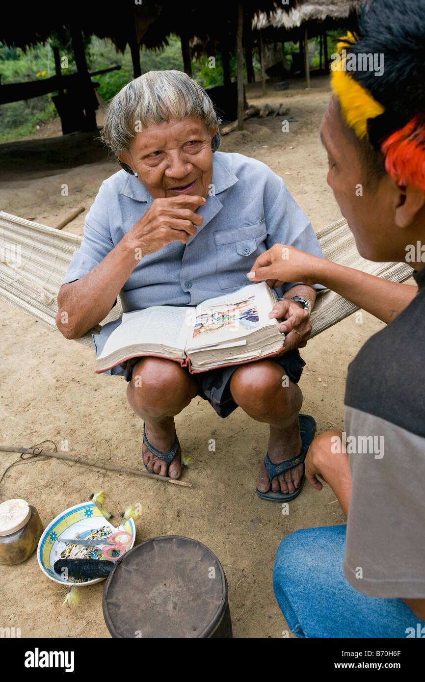 Suriname, Kwamalasamutu, home of indigenous Indians. Old Trio Indian ...