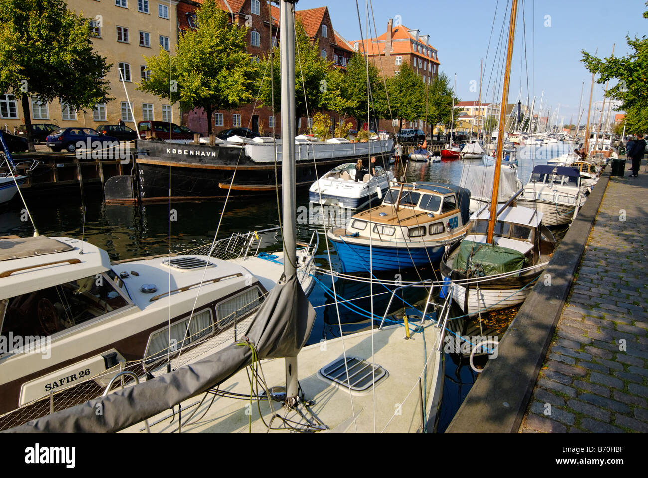 Boats moors at Christianshavns Channel Copenhagen Denmark Stock Photo ...