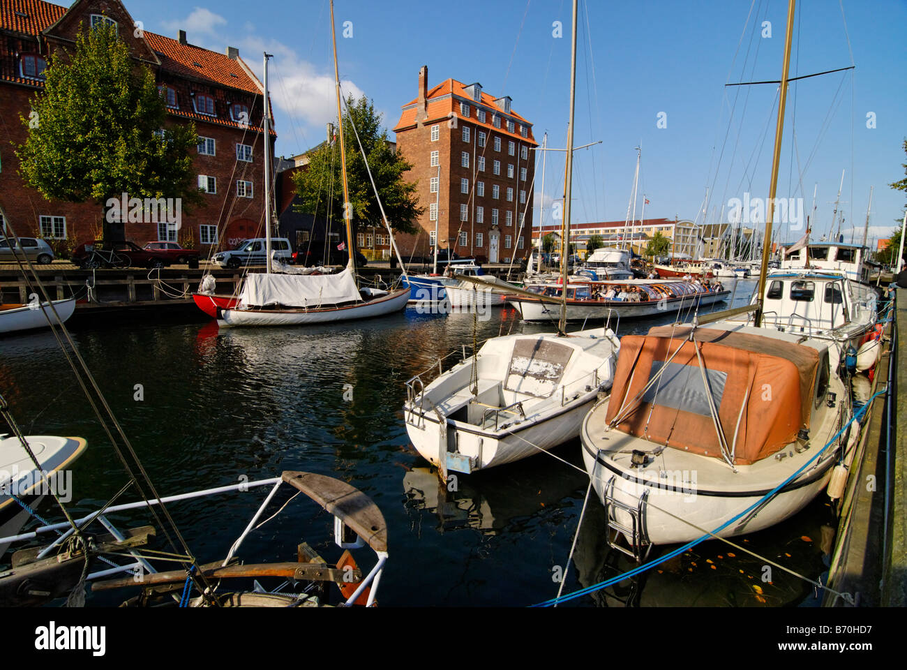 Boats moors at Christianshavns Channel Copenhagen Denmark Stock Photo ...