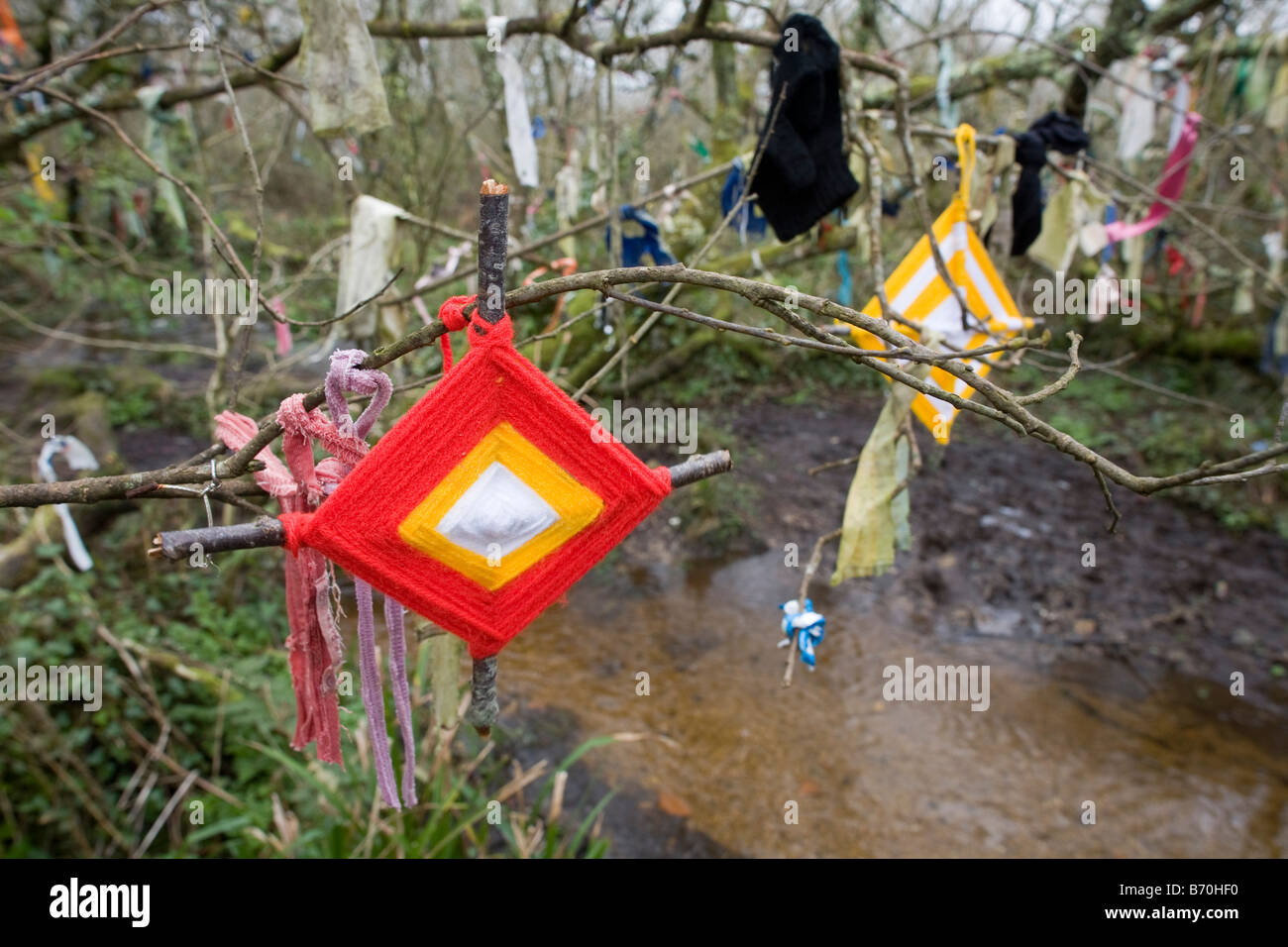 offerings at madron holy well cornwall Stock Photo - Alamy