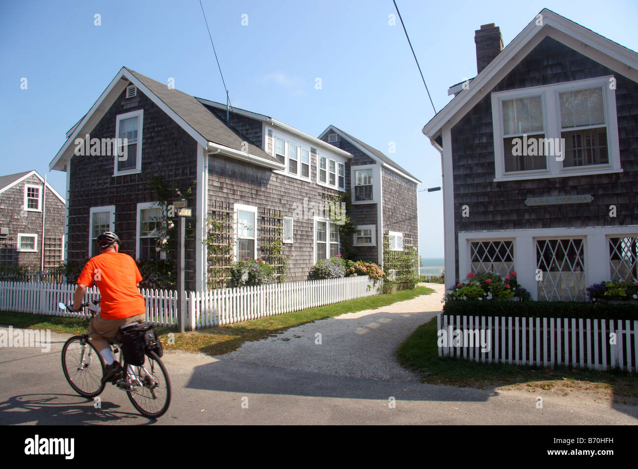 Tourist cycling in Sconset Nantucket Island Cape Cod USA Stock Photo ...