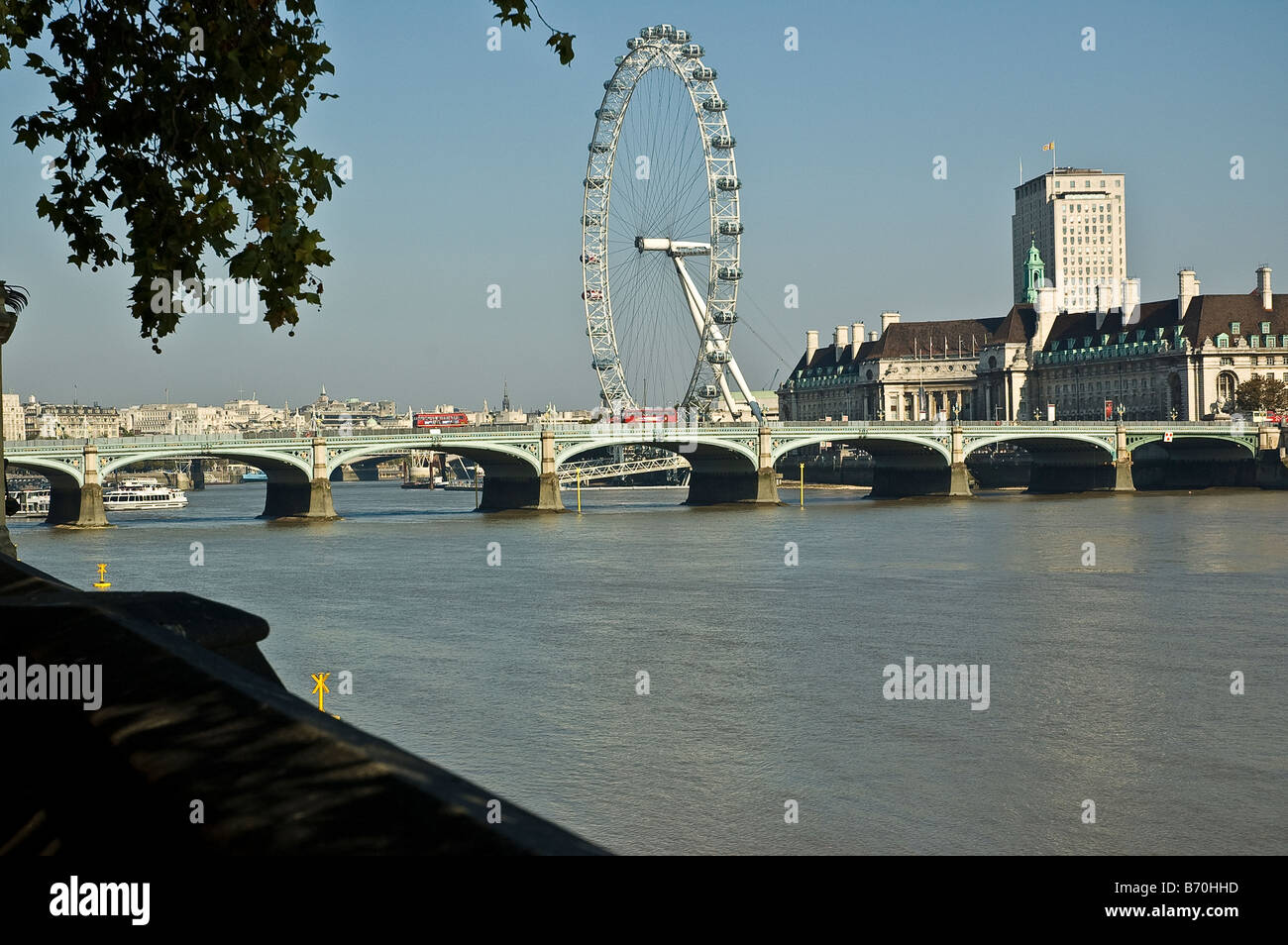 A view of Waterloo Bridge with the London Eye in the background London ...