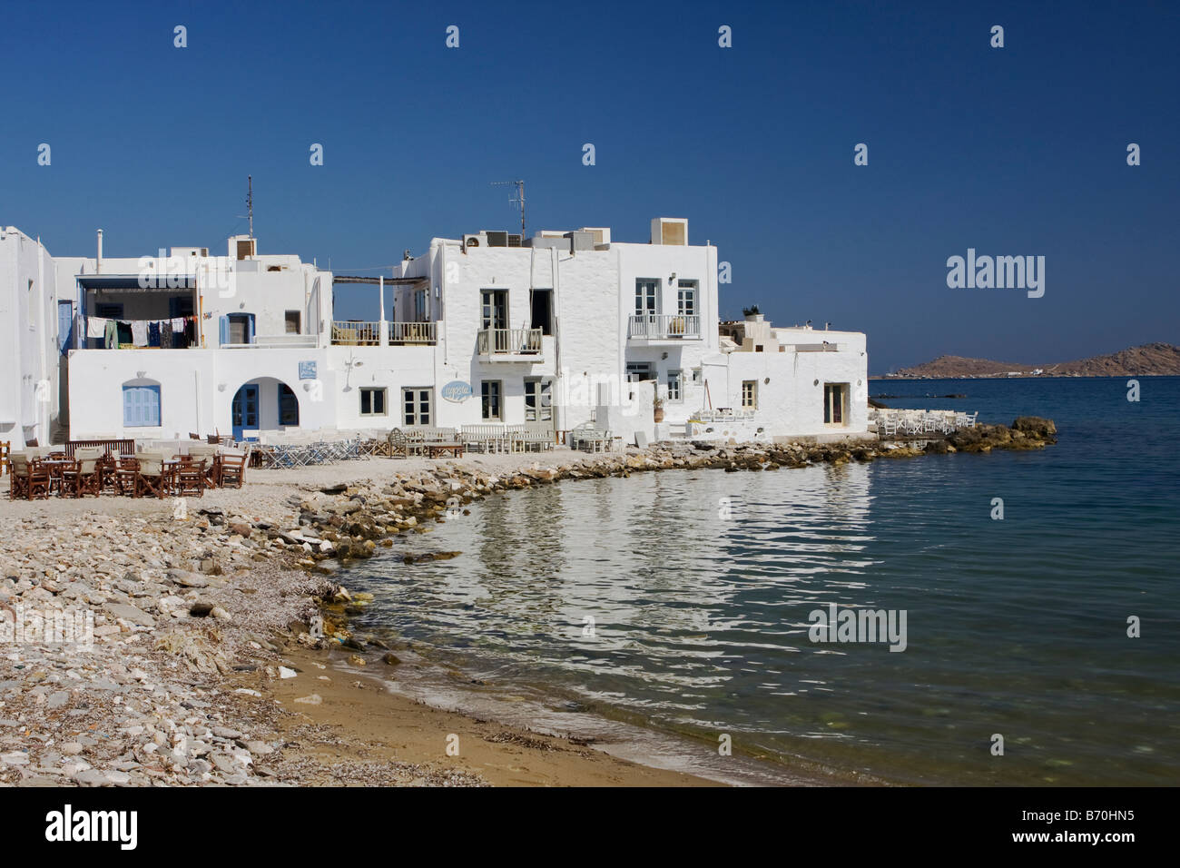 View of Greek Village of Naoussa, by the sea, Paros, Cyclades Islands ...