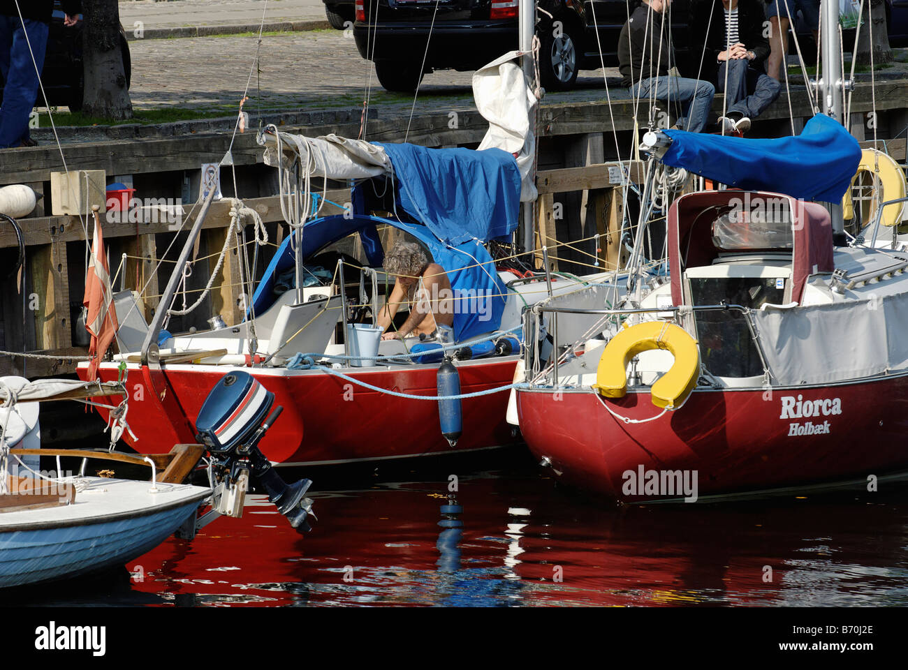 Boats moors at Christianshavns Channel Copenhagen Denmark Stock Photo ...