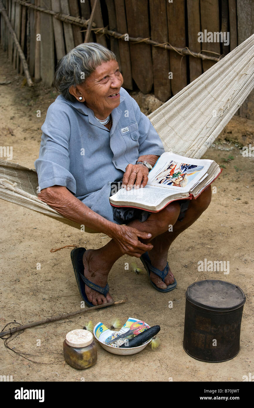 Suriname, Kwamalasamutu, home of indigenous Indians. Old Trio Indian ...