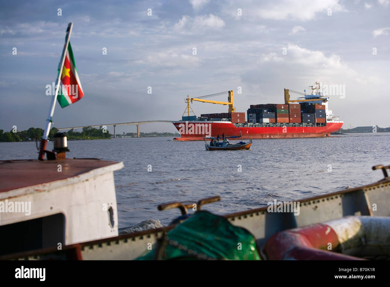 Suriname, Paramaribo. View from deserted ship in Suriname river, in ...