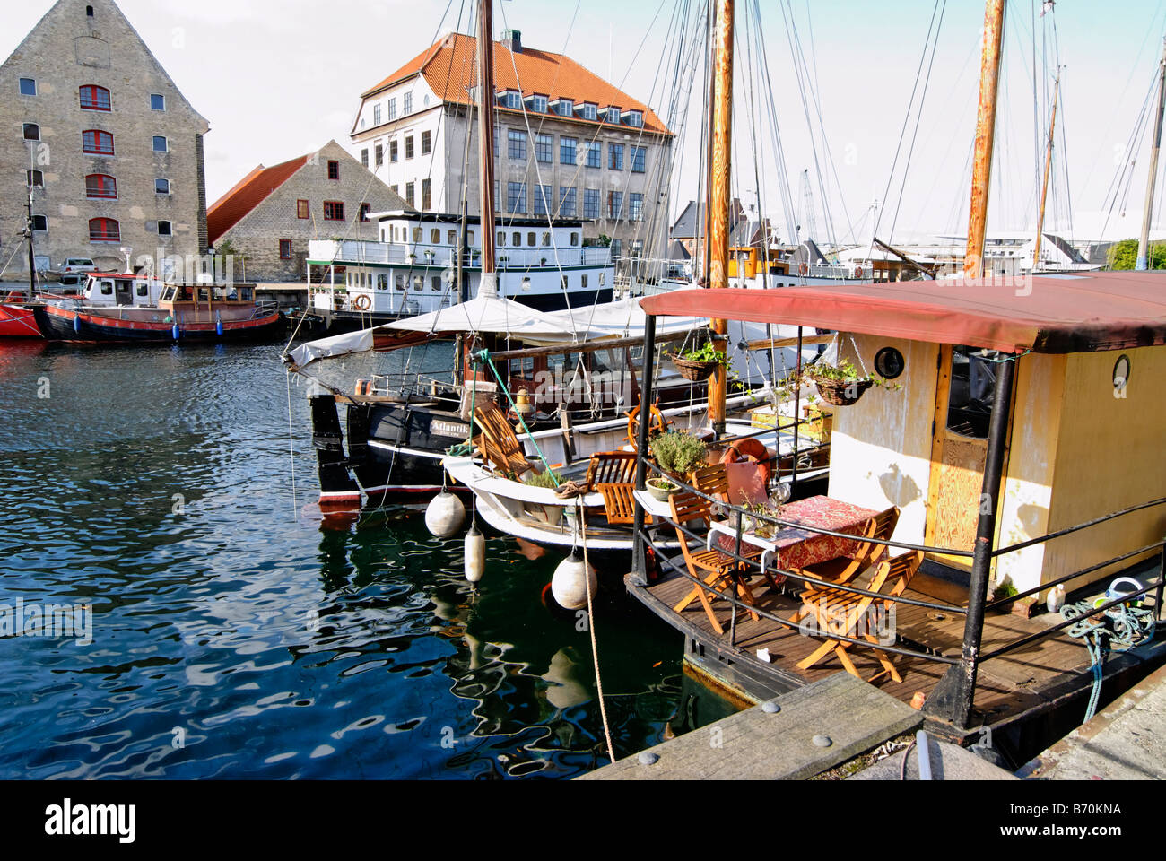 Boats moors at Christianshavns Channel Copenhagen Denmark Stock Photo ...