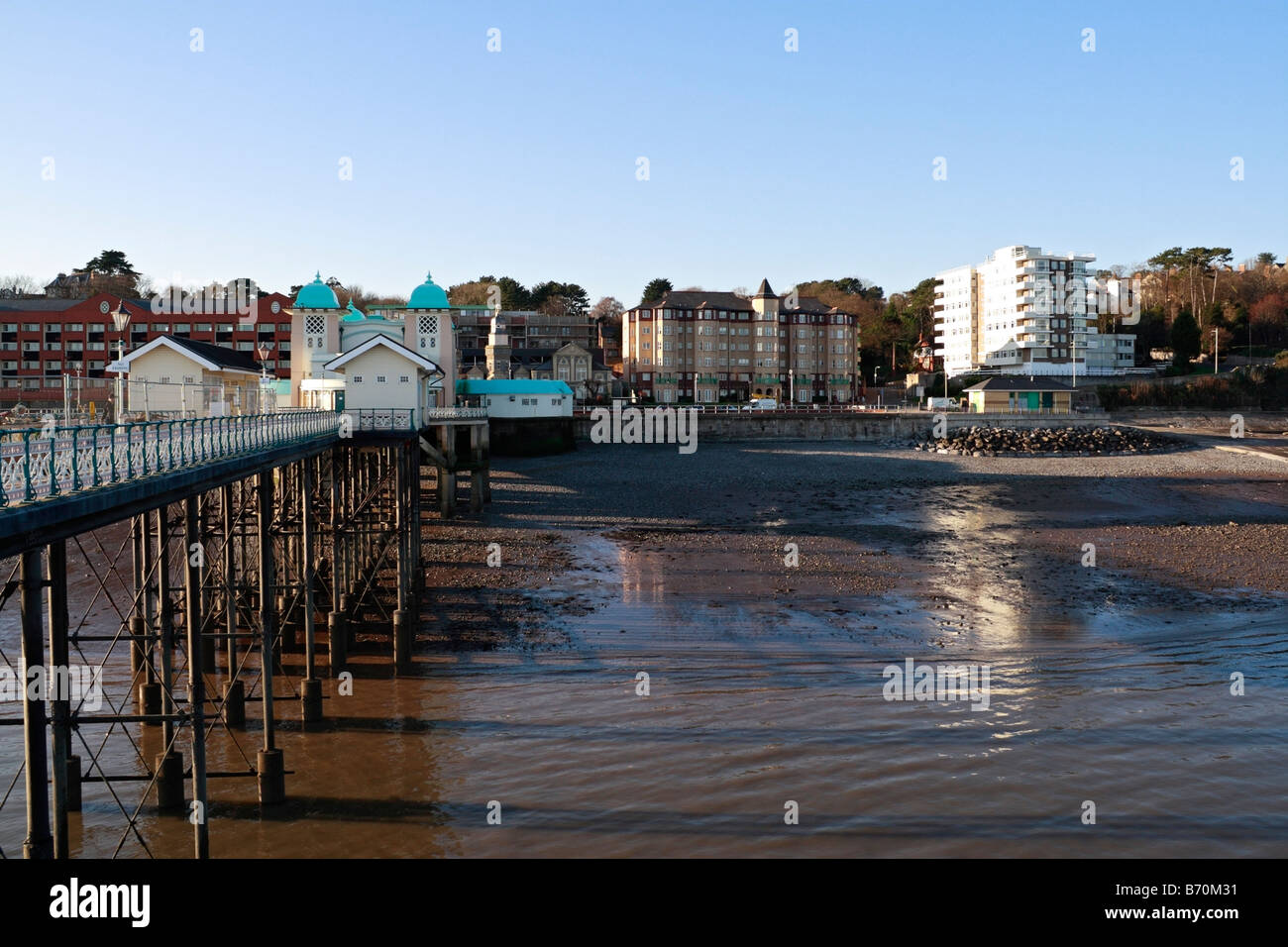 Penarth Pier at low tide in Wales looking towards Penarth Esplanade ...