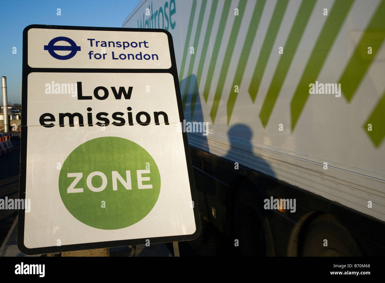 Low Emission Zone sign and Waitrose lorry on the A316 in West London ...