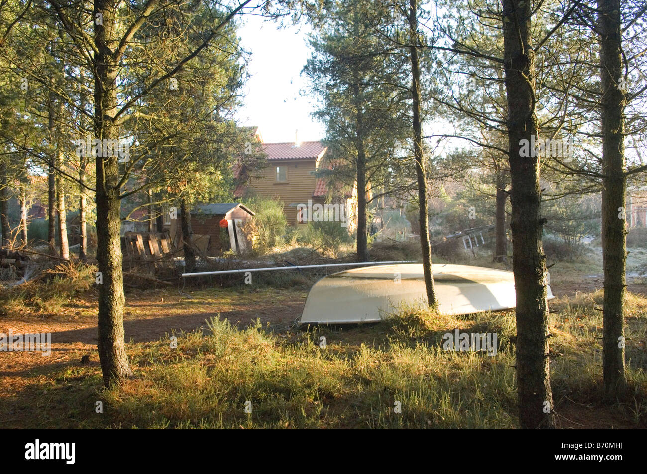 Houses in the woods Findhorn Foundation Community Stock Photo - Alamy
