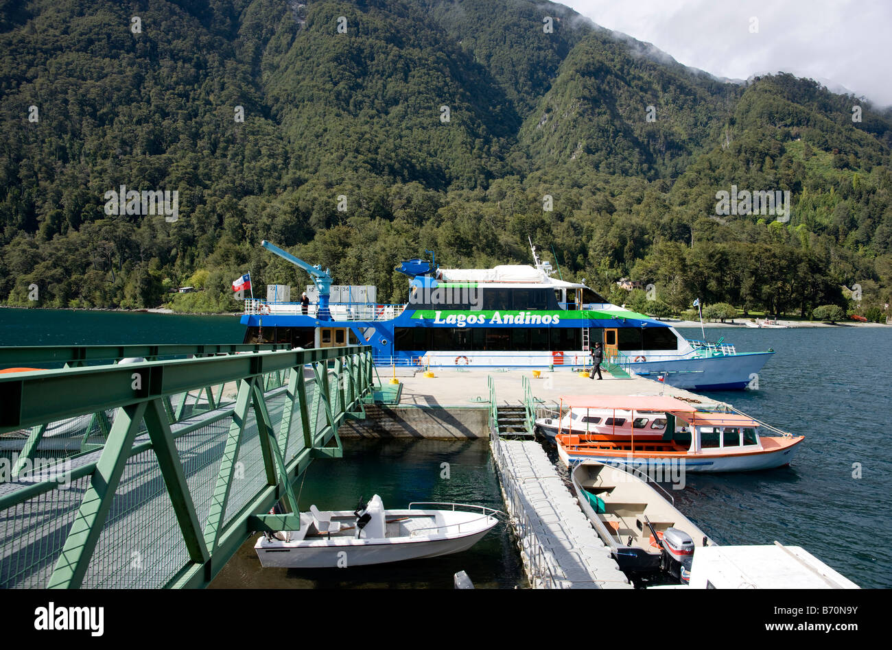 Lagos Andinos boat on Lago Petrohue, waiting at jetty Stock Photo - Alamy
