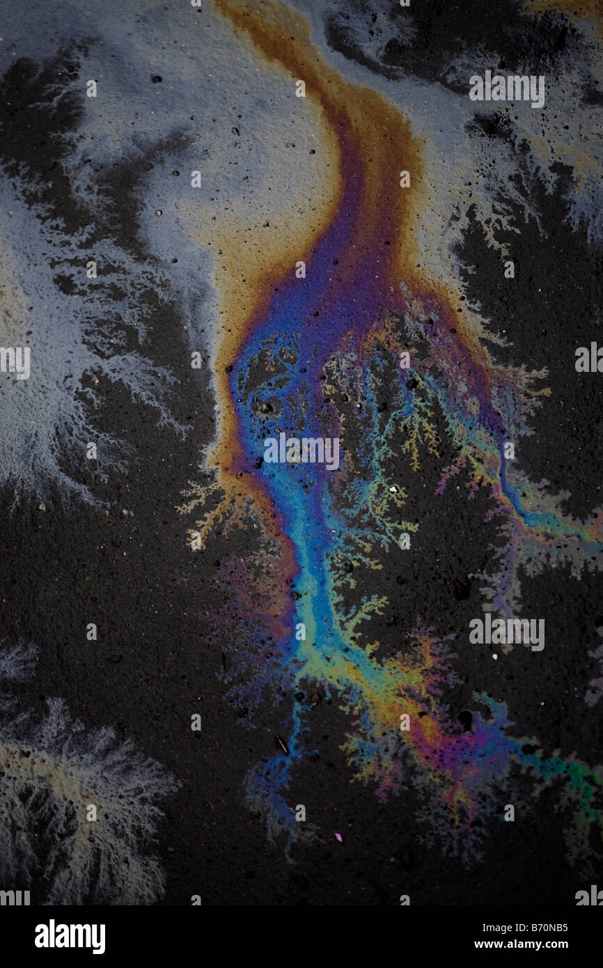 Wet oil spill on asphalt roadway - USA Stock Photo - Alamy