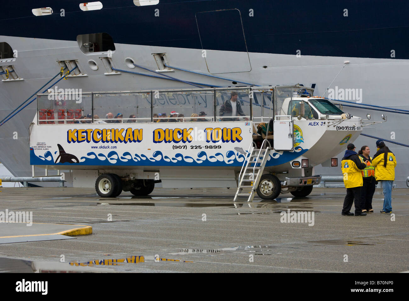 Ketchikan Duck Tours parked on cruise ship dock in Ketchikan, Alaska ...