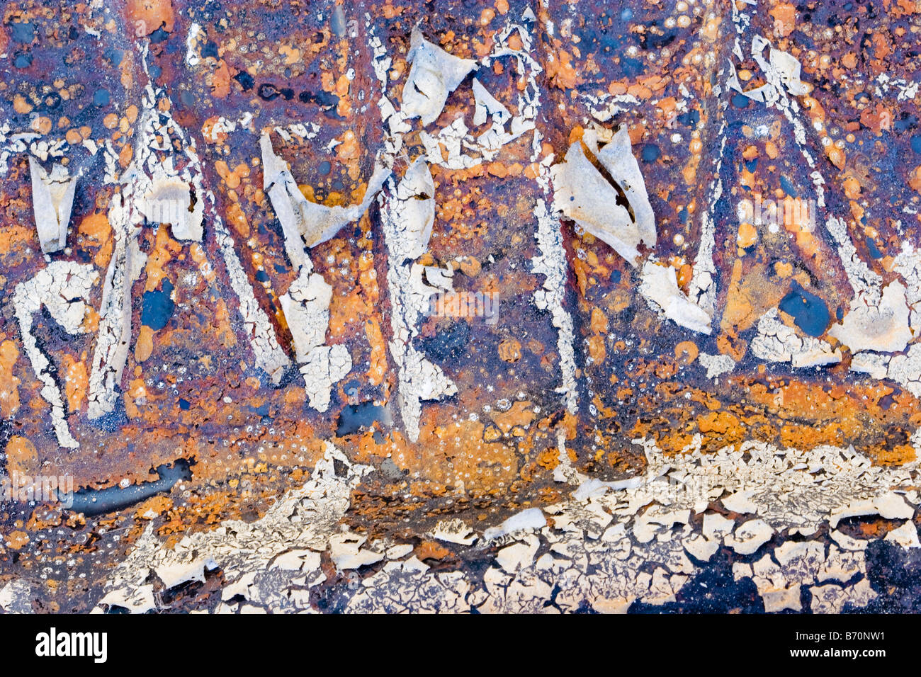 Background abstract texture of rusted metal in shades of orange purple ...