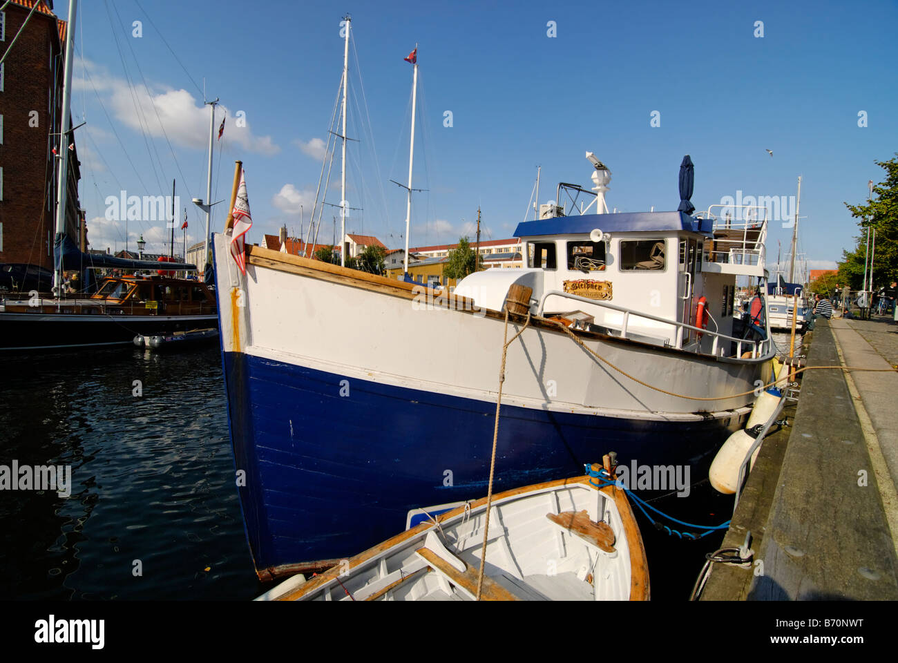 Boats moors at Christianshavns Channel Copenhagen Denmark Stock Photo ...