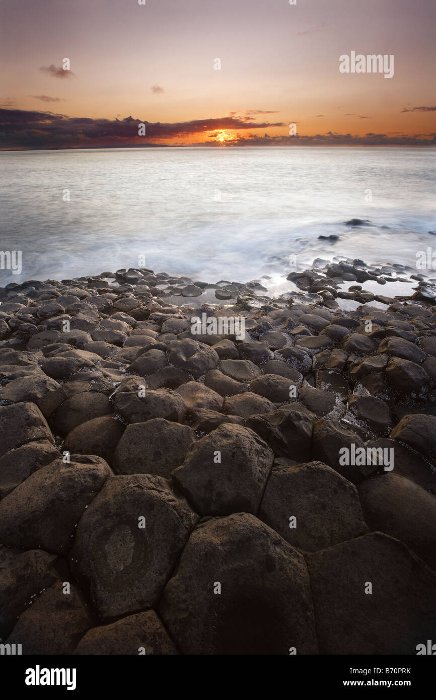 Sunset irish scene in Giant's Causeway, Northern Ireland Stock Photo ...