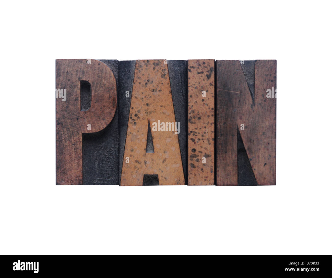 the word 'pain' in old ink-stained wood type Stock Photo - Alamy
