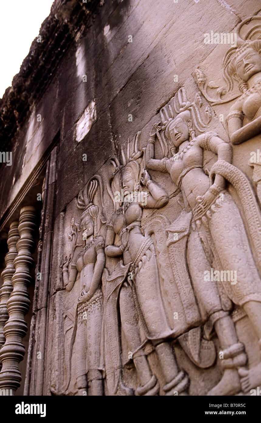 Detail of Apsara celestial dancer on exterior enclosing wall of 12th ...