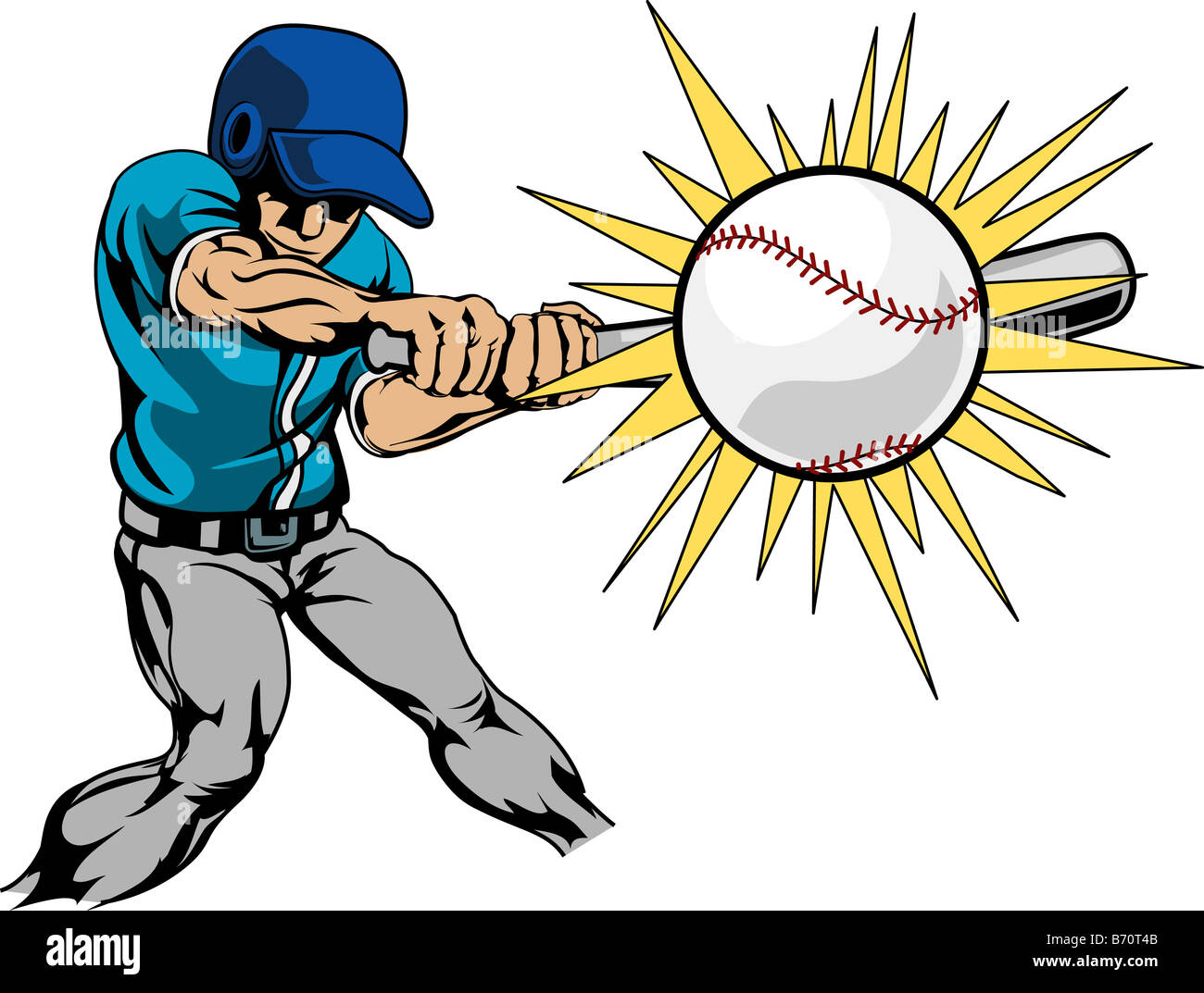 Illustration of baseball player swinging bat to hit baseball Stock ...