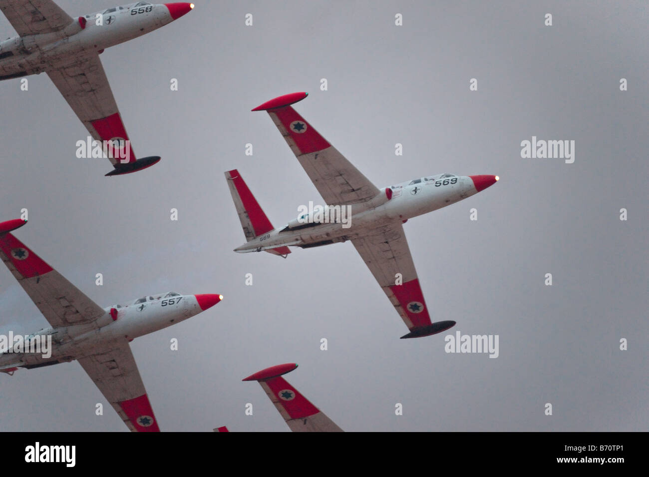 Israeli Air Force aerobatic team planes fly in a close formation During ...