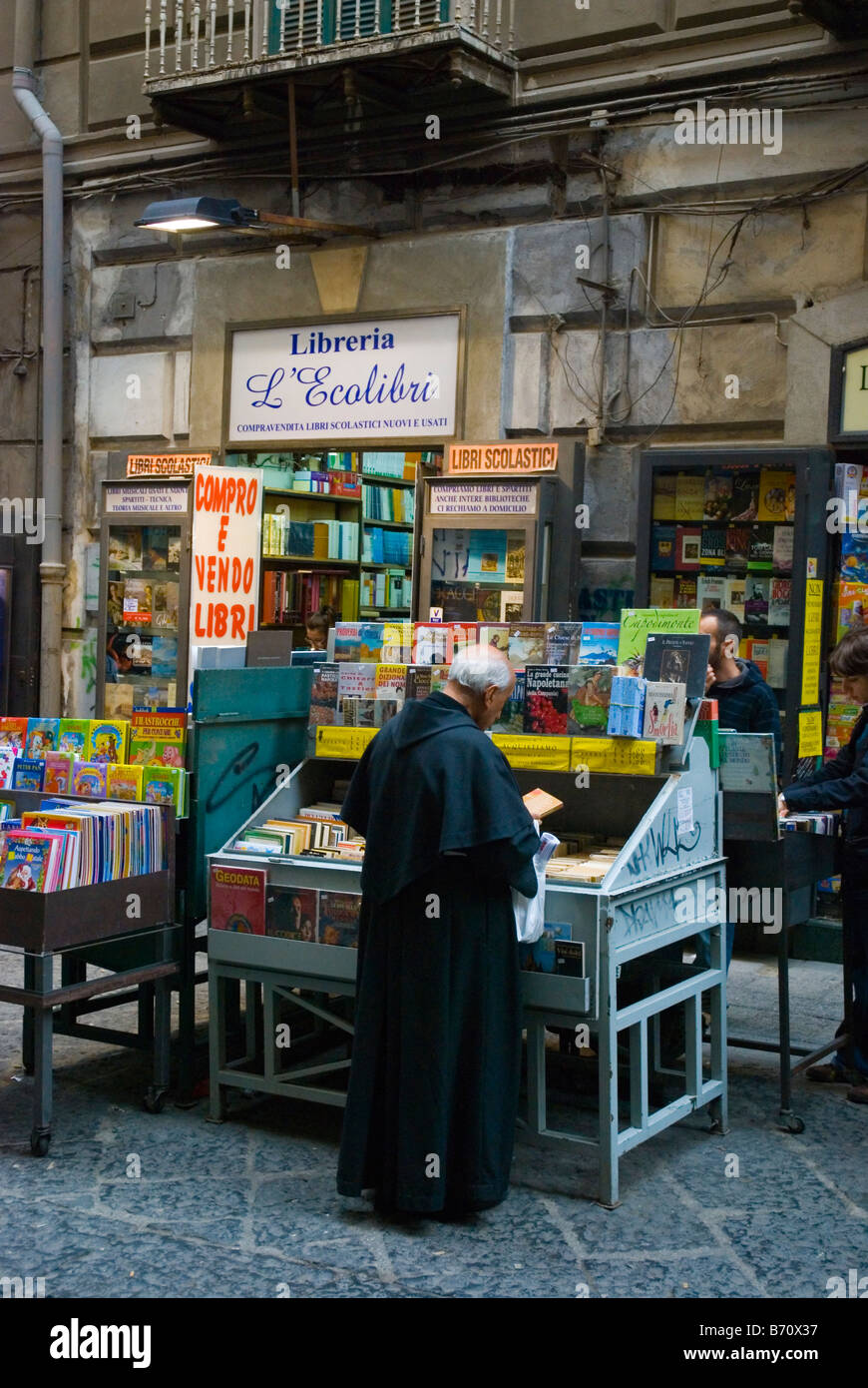 Book stalls along Via Port Alba in Centro Storico the old quarter of ...