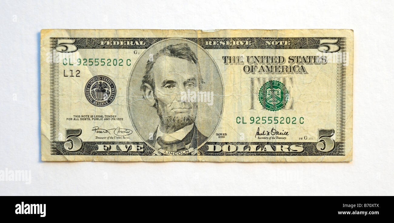 USA Five 5 Dollar Bank Note Stock Photo - Alamy