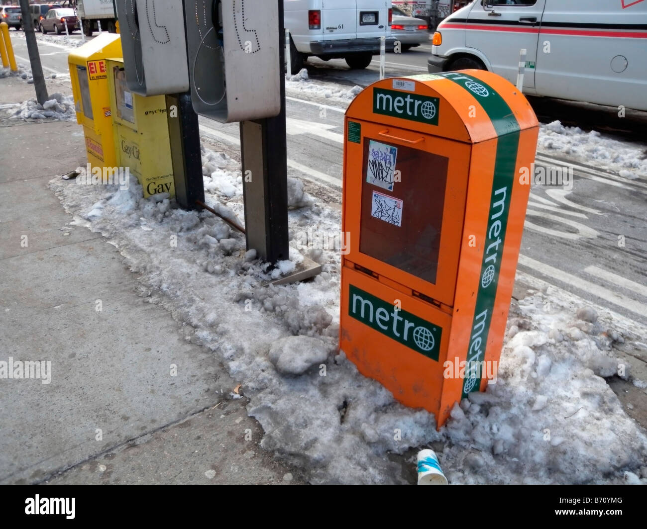 Newspapers boxes in New York in the snow on December 29 2008 Richard B ...