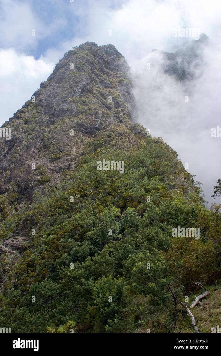 One of the many misty peaks that line the outer rim of the Cirque de ...