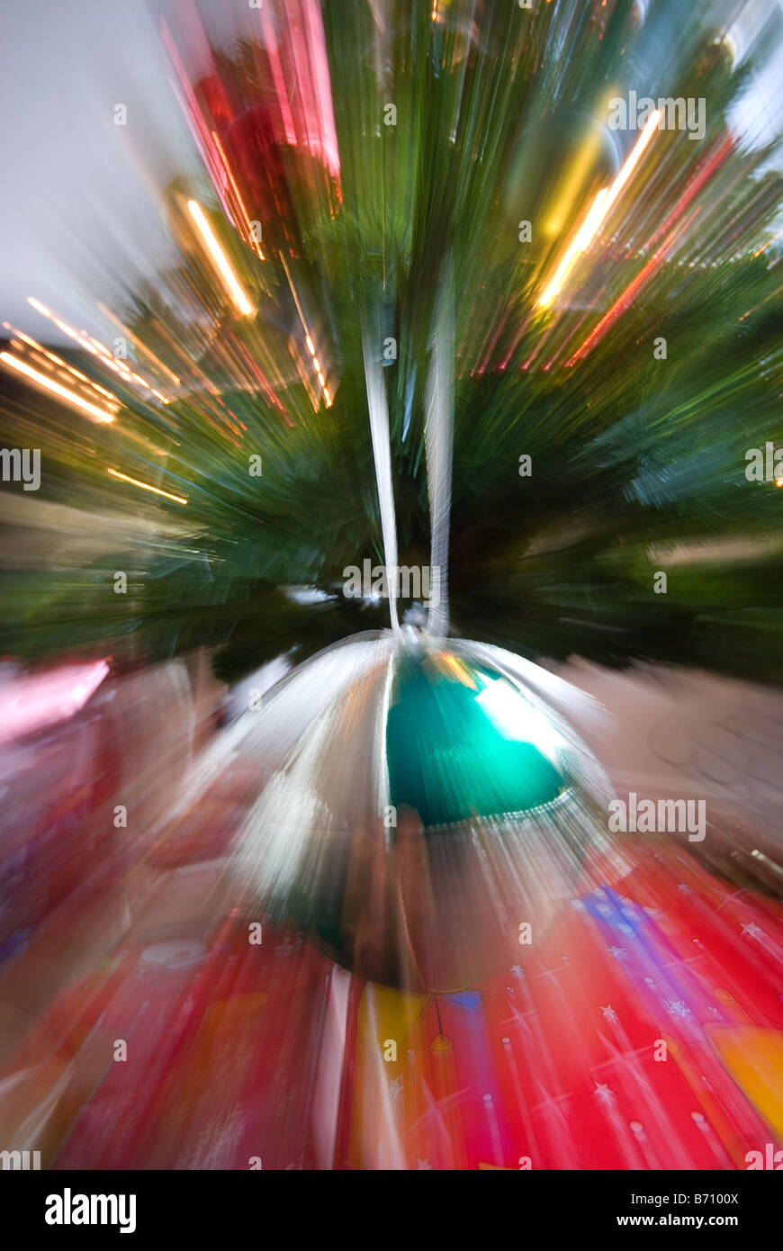A zoomed photograph of christmas tree, baubles and presents Stock Photo ...